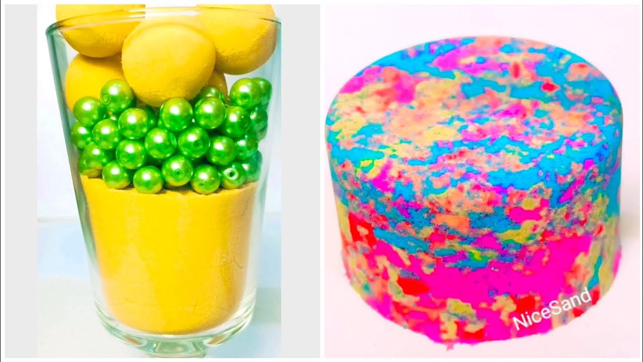 Satisfying kinetic color sand 17 cutting ASMR video - YouTube