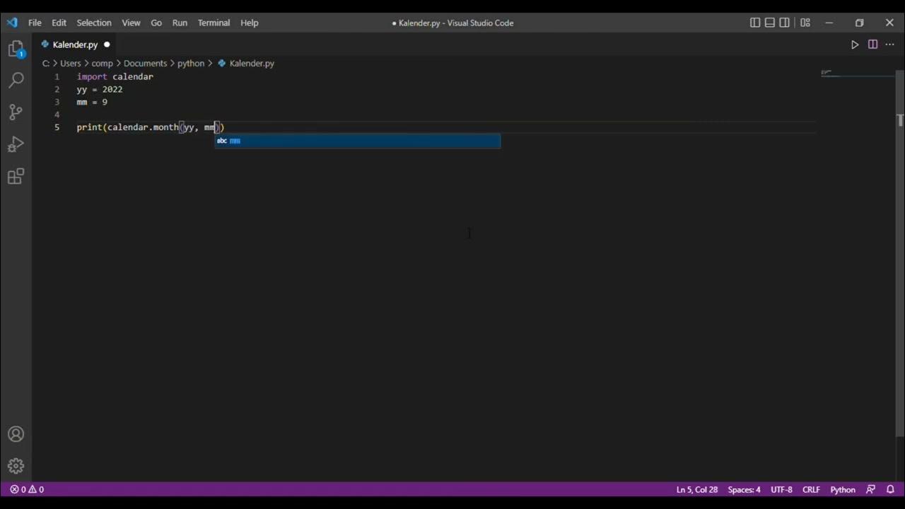 Cara menampilkan kalender menggunakan phyton || Visual studio code - YouTube
