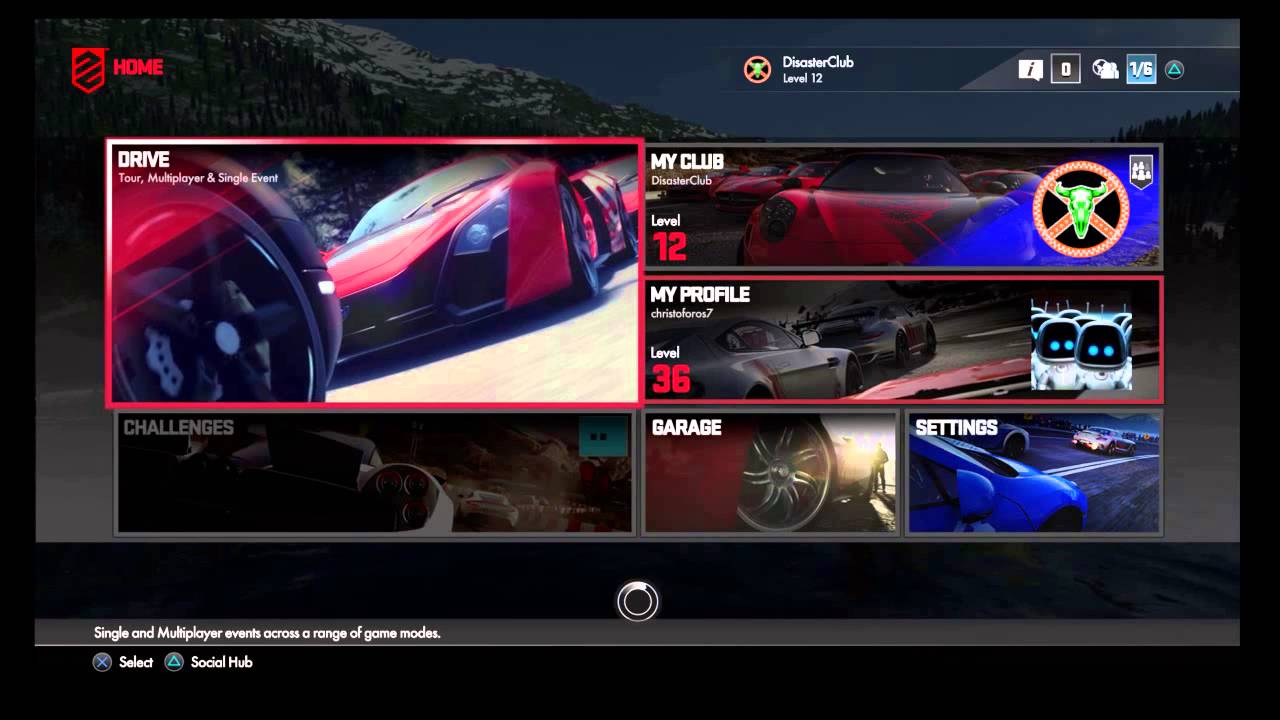 DriveClub menu - YouTube