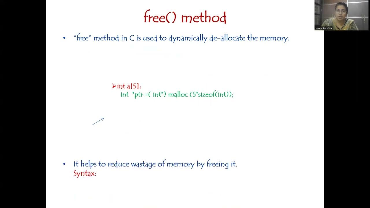 Dynamic Memory Allocation function -free()/de-allocating memory using free() - YouTube