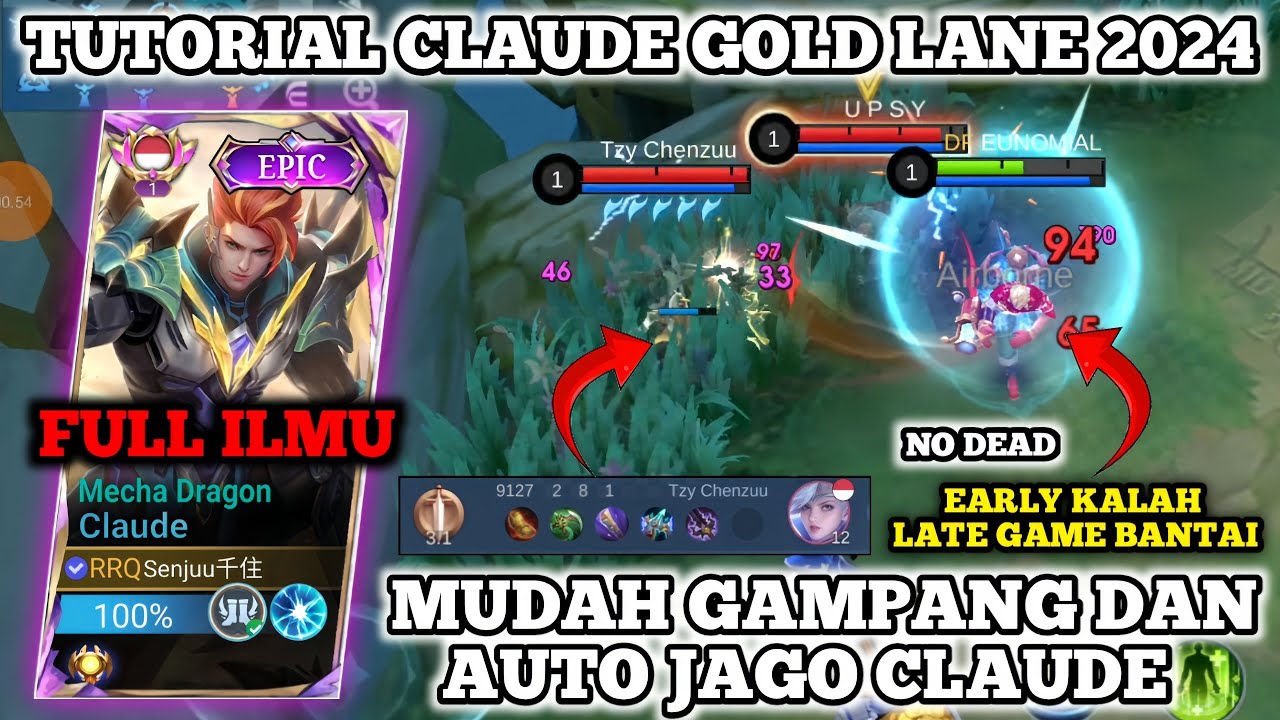 TUTORIAL CLAUDE DI PATCH TERBARU 2024 | TUTORIAL CLAUDE GOLD LANE 2024 - MOBILE LEGENDS - YouTube