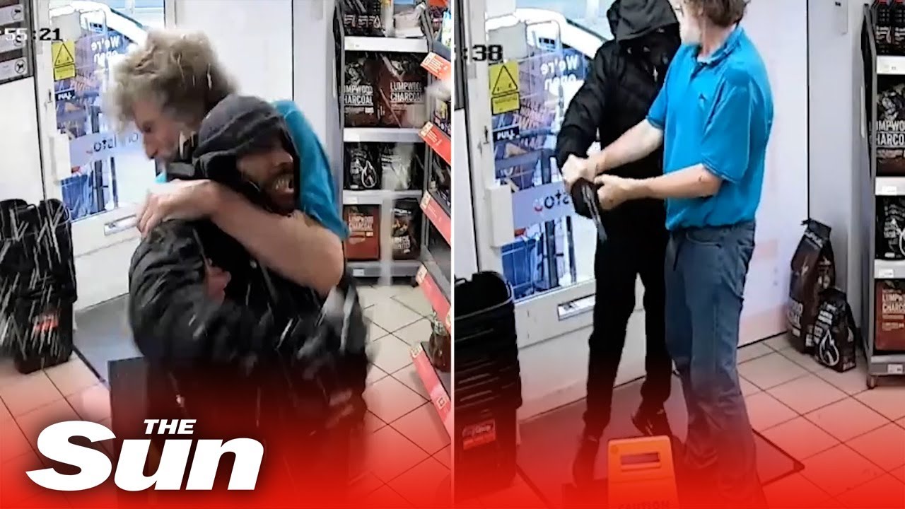 Shop worker fight off armed robber in Leeds - YouTube