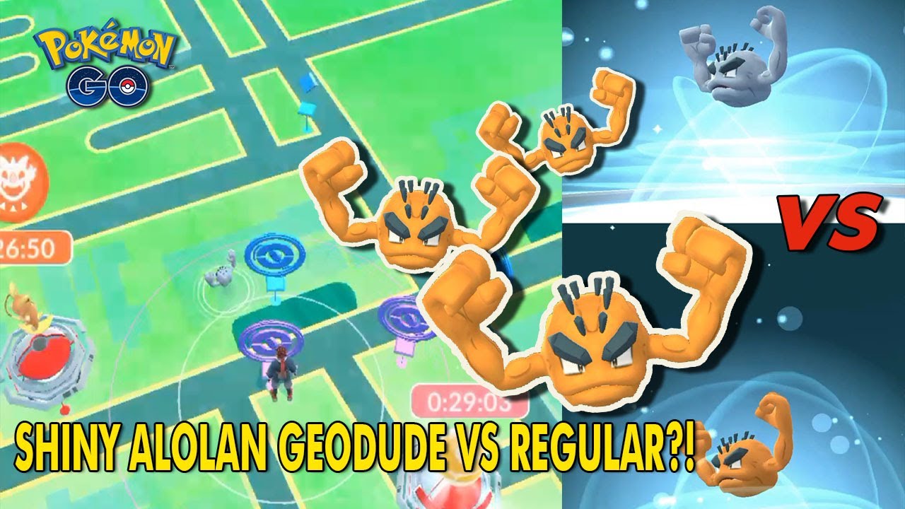 Shiny Pokemon Comparison - SHINY ALOLAN GEODUDE VS REGULAR GEODUDE IN ...