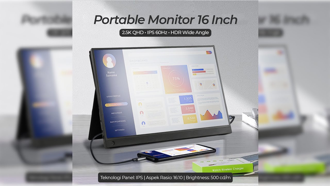 Taffware Portable Monitor 16 Inch 2.5K QHD IPS 60Hz HDR Wide Angle ...