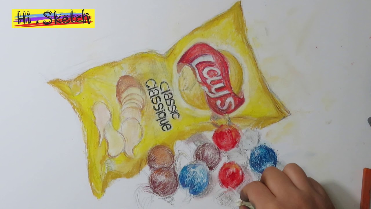 Drawing of Lay's chips and Chocolate - YouTube