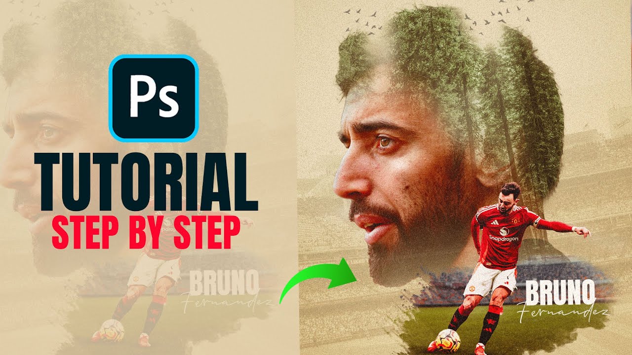 Photoshop tutorial sport graphic double exposure Bruno Fernandes - YouTube