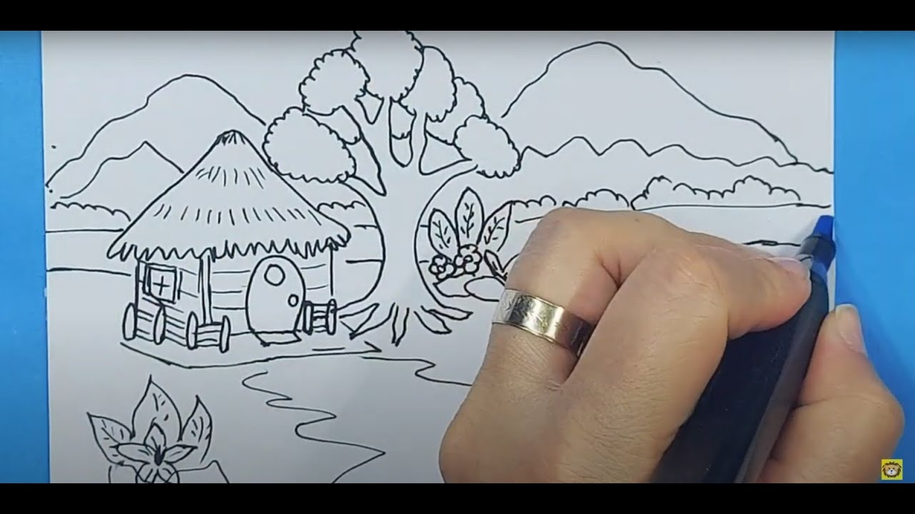 🏕 Como Dibujar PAISAJES de PRIMAVERA con CABAÑA - How to draw natural ...