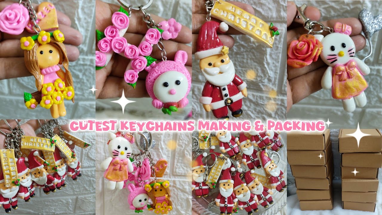 Christmas special keychains/ packing Airdryclay keychains🎀💃🎁 for my ...