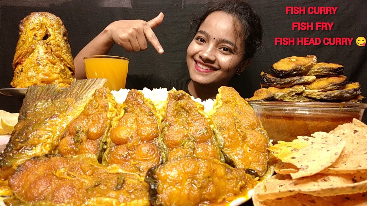 EATING FISH CURRY WITH LOTS OF FISH FRY+SPICY FISH HEAD CURRY WITH ...