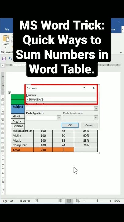 MS Word Trick: Quick Ways to Sum Numbers in Word Table - YouTube
