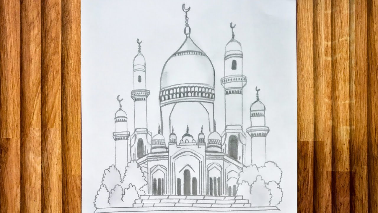 How to draw a Mosque |Easy Masjid Drawing |Pencil Art - YouTube