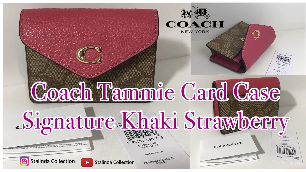 Coach Tammie Card Case Signature Khaki Strawberry - YouTube