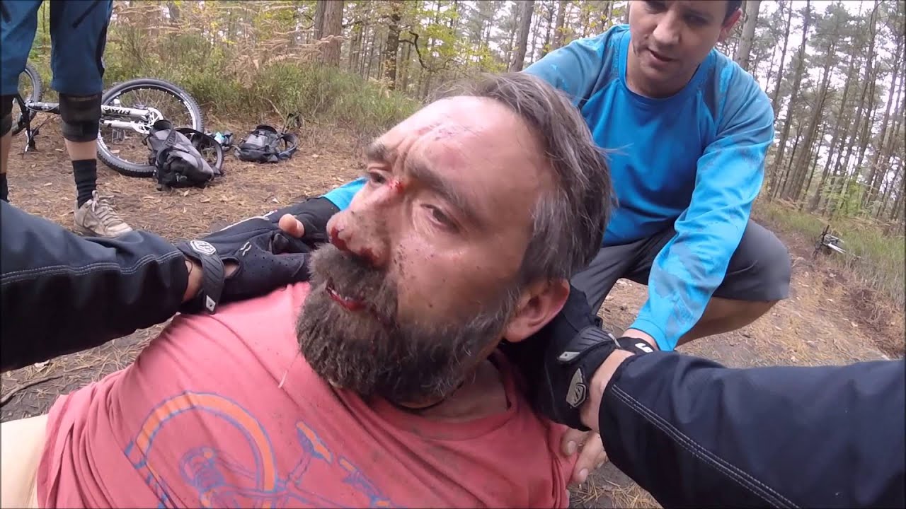 Over the bars mountain bike crash - Rider knocked unconscious. - YouTube