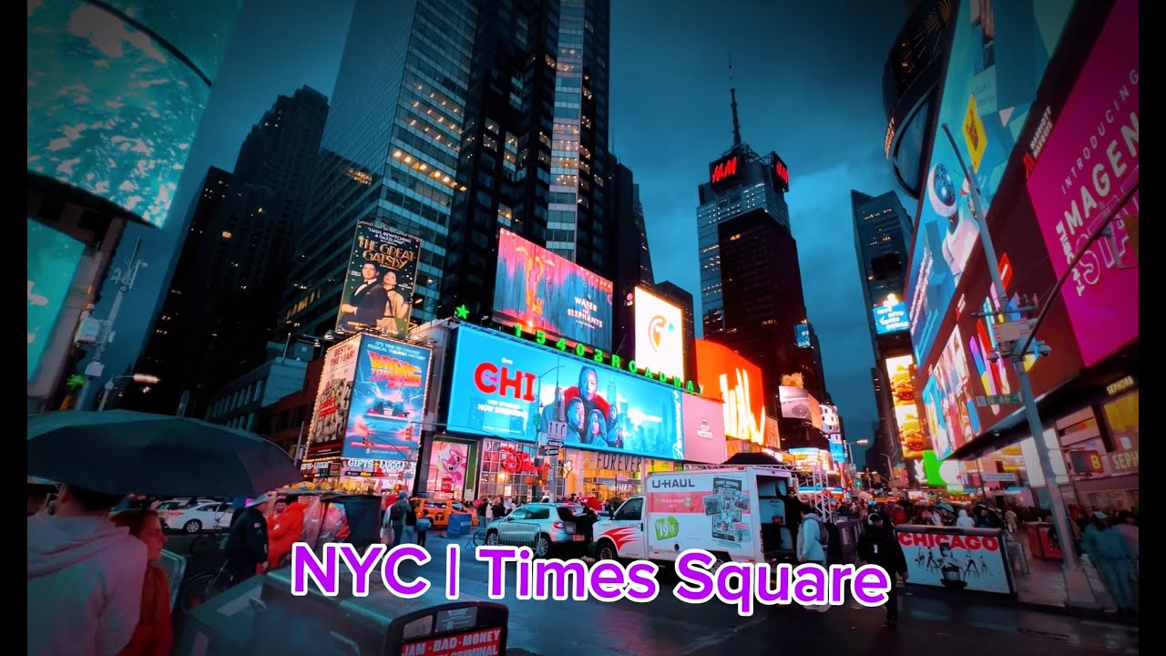 New York City Walking Tour Times Square Raining 4K - YouTube
