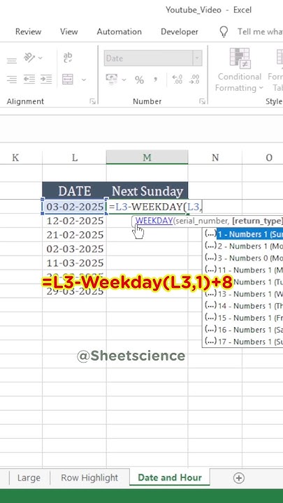 Get Next Sunday Date in Excel | Weekday - YouTube