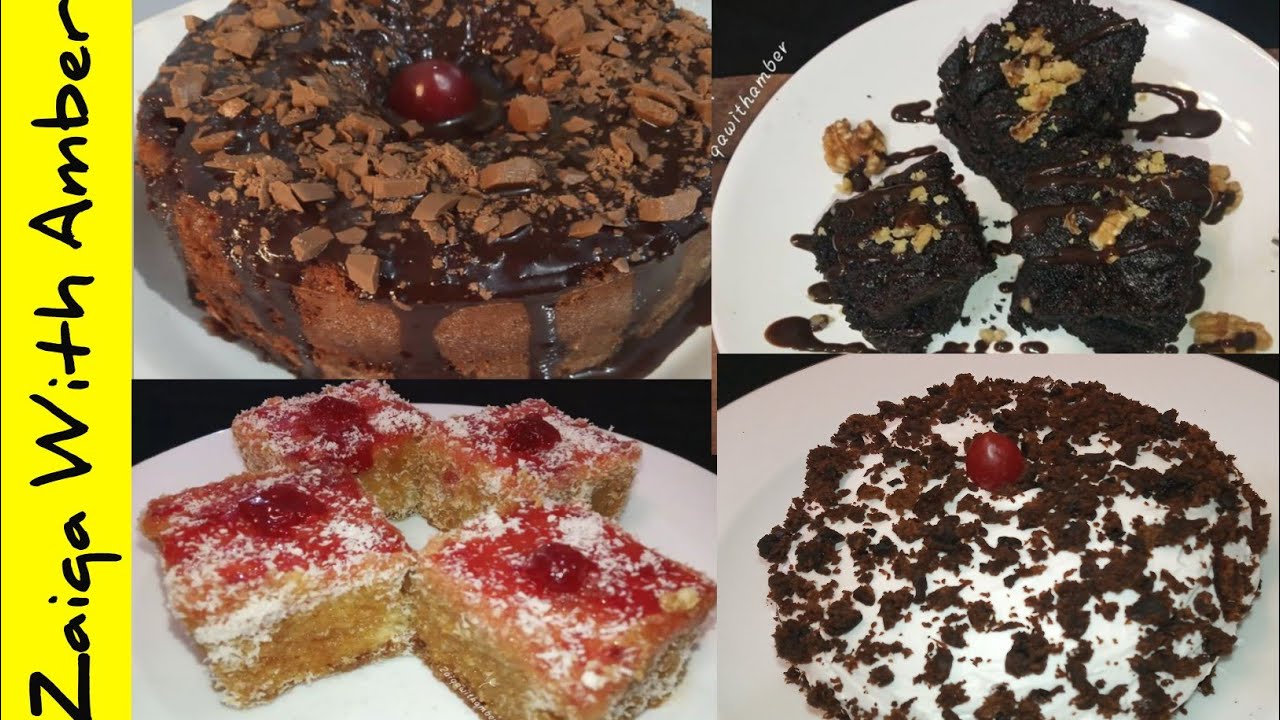 4 Easy Cake Recipes Without Oven/Brownie/Honey/Chocolate & Biscuit Cake Recipe/Cake Banane Ka ...