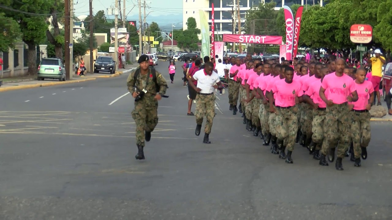 JDF Soldiers At ICWI/Jamaica Reach To Recovery Pink Run - YouTube