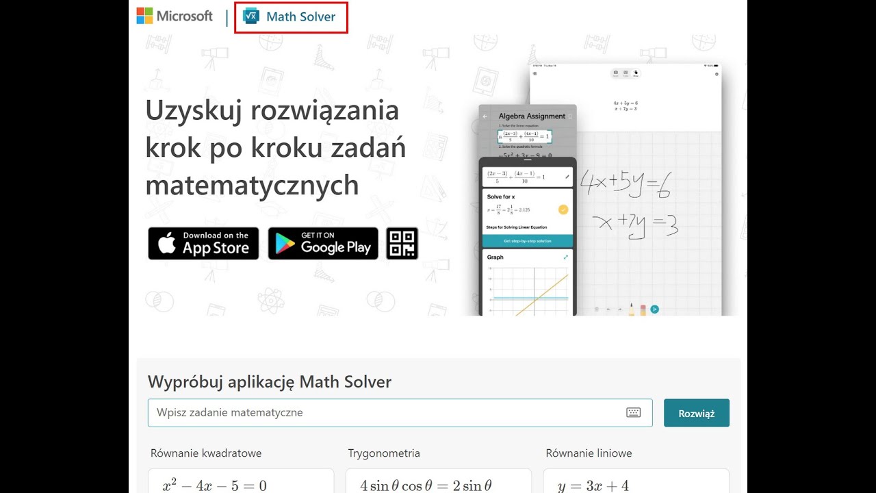 Rozwiązywanie równań w Microsoft Edge (Math Solver) (Equation solving ...