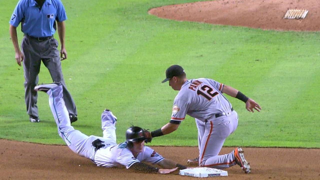 SF@ARI: D-backs challenge, umpires rule Herrmann safe - YouTube