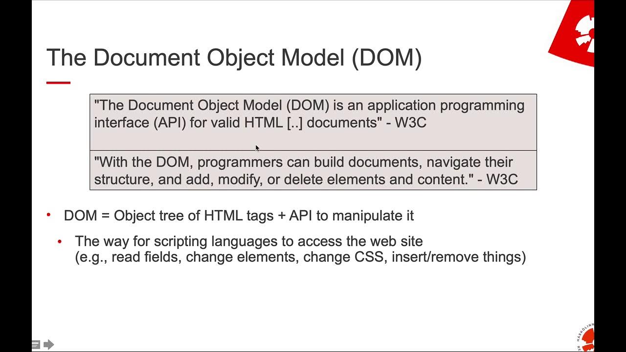 Web Programming I: L7/8: JavaScript part 3: The DOM - YouTube