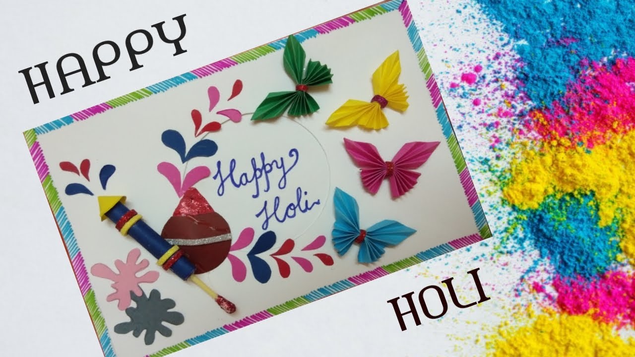 Holi greeting card || How to make holi greeting card || Holi craft idea ...