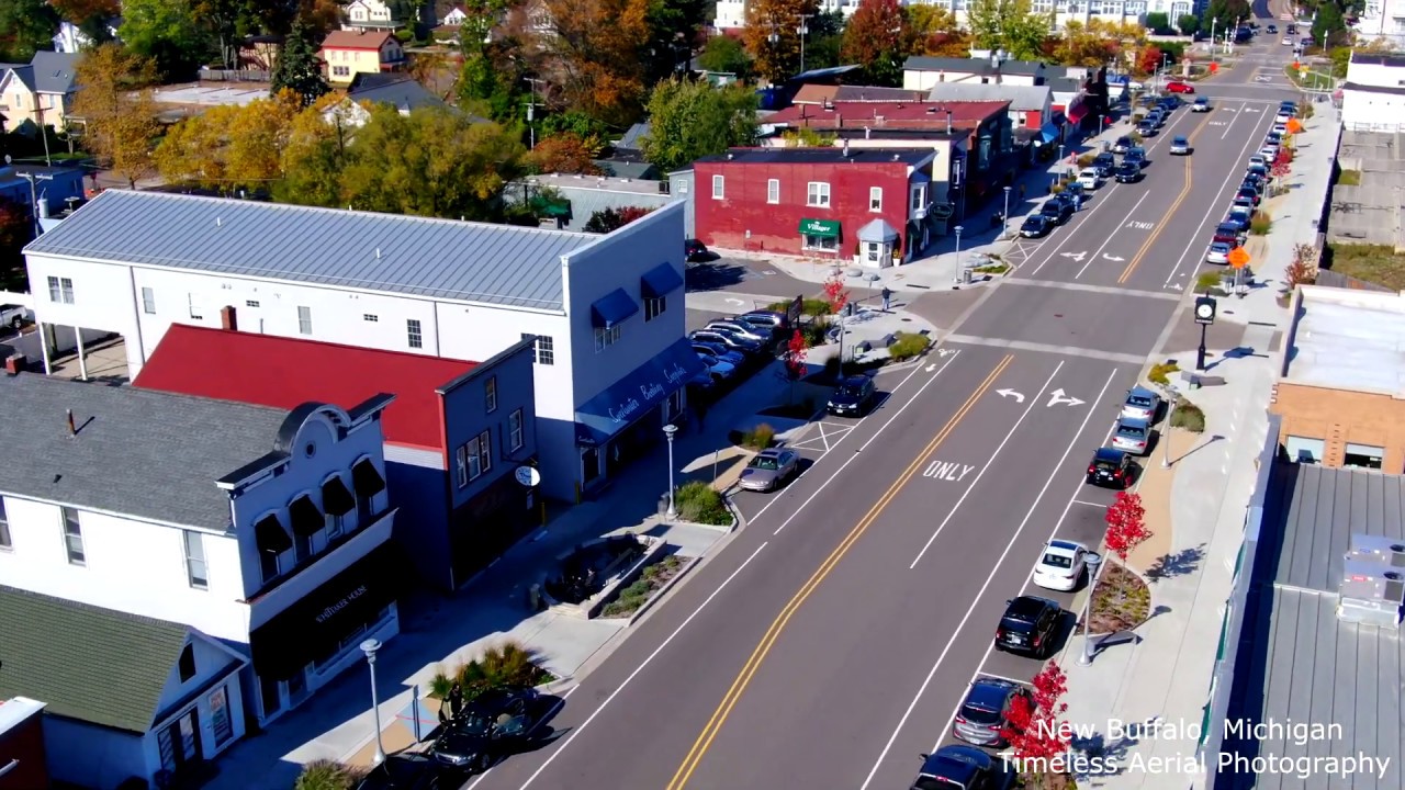 Peak Fall In New Buffalo, Michigan 4K Aerial Tour Pure Michigan - YouTube