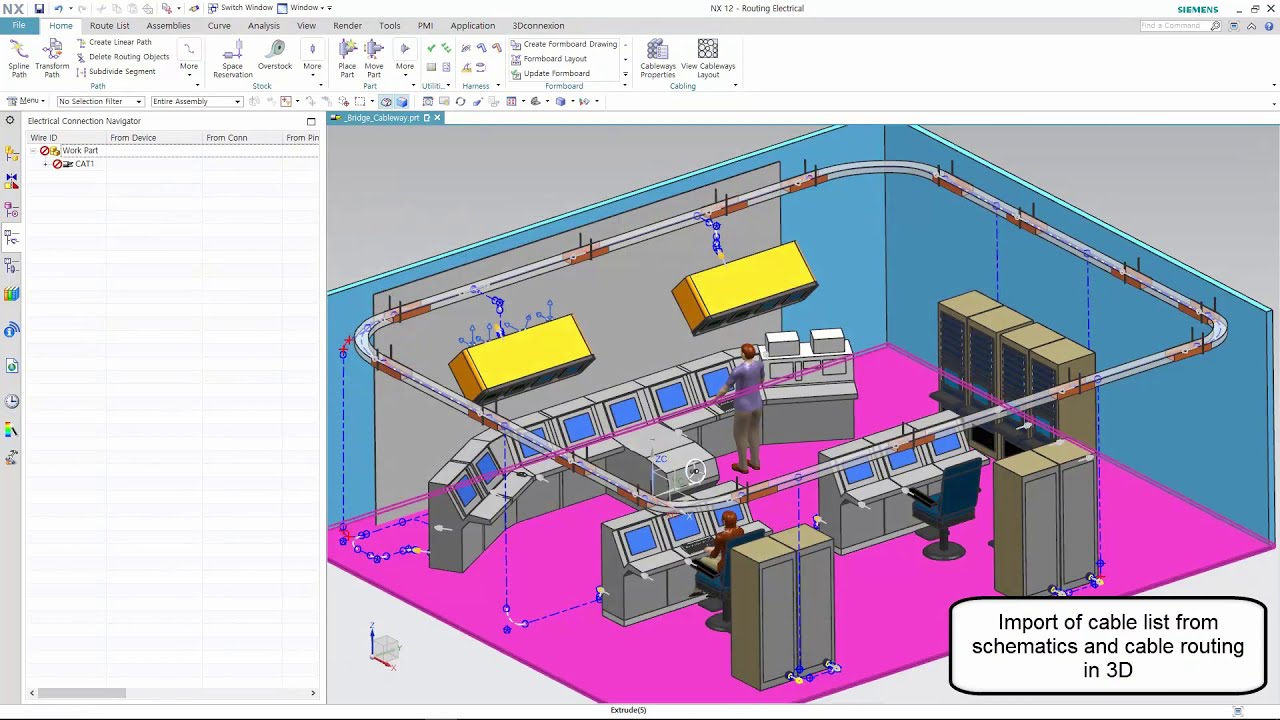 NX CAD: Przykładowy przebieg pracy w NX Routing Cabling - YouTube