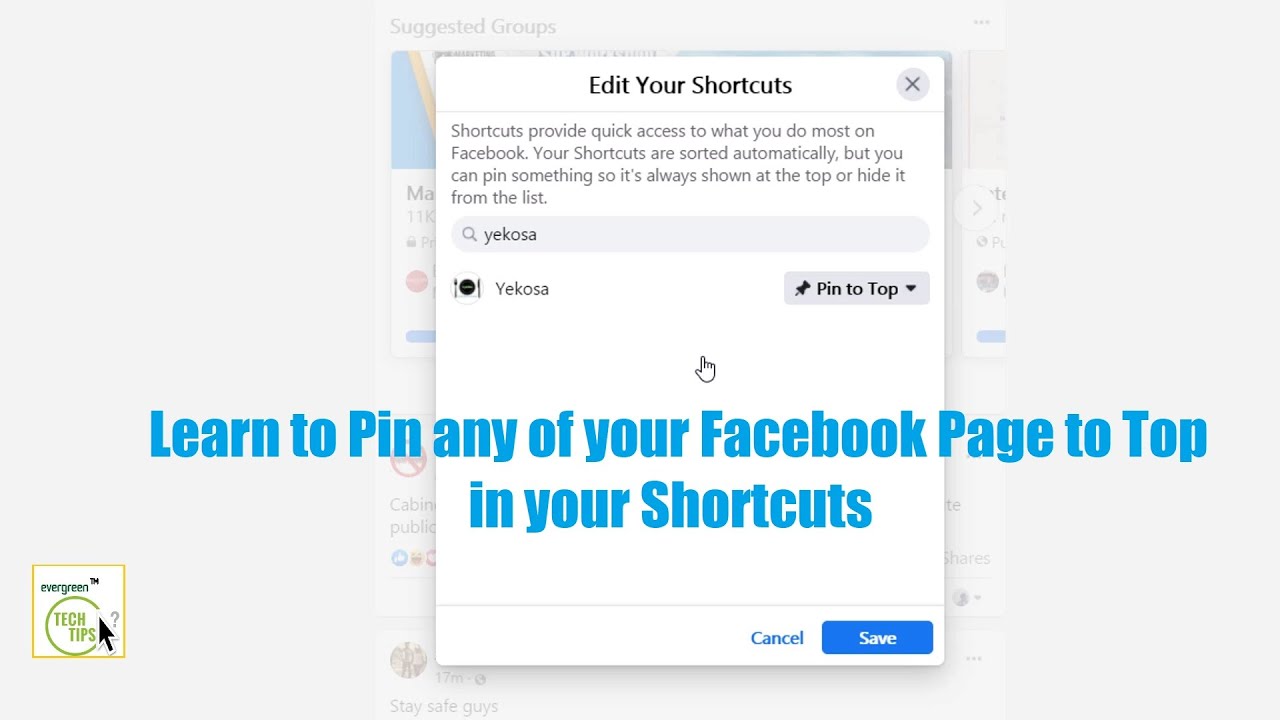 How to Pin any of your Facebook Page to Top in your Shortcuts - YouTube