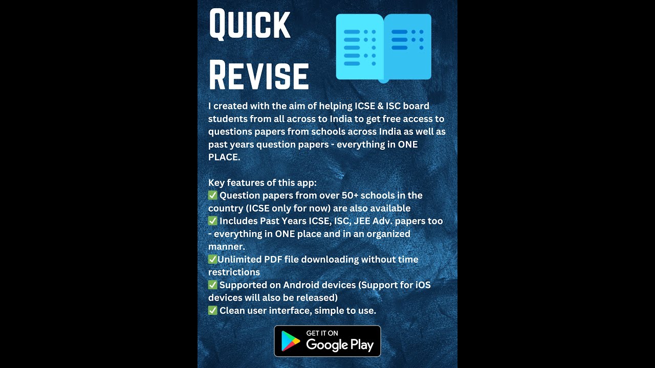 Quick Revise App - FREE ICSE, ISC PAPERS AND SCHOOL QUESTION PAPERS - YouTube