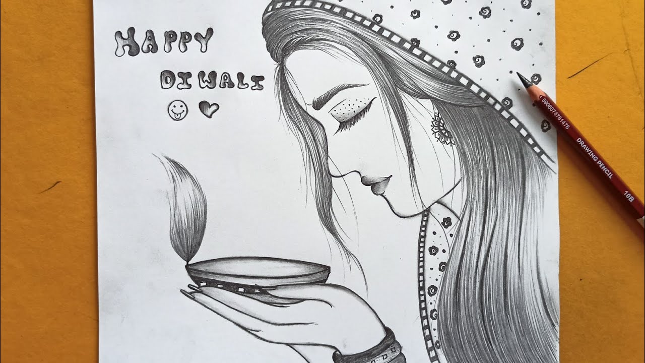 How to draw a woman holding Diya - Diwali || deepawali drawing ...