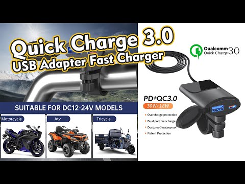 Motorcycle USB Adapter Fast Charger,Quick Charge 3.0 Dual type C /USB Ports to Charge 2 Devices