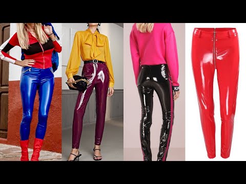 Outstanding leather latex shiny lagging tight pants for ladies and girls