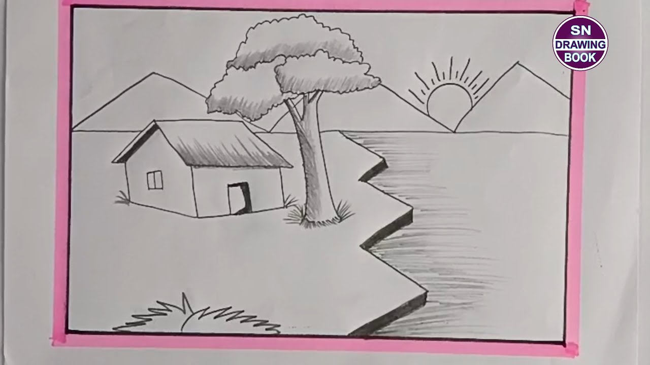 How to draw easy scenery with pencil for kids || kids scenery drawing ...
