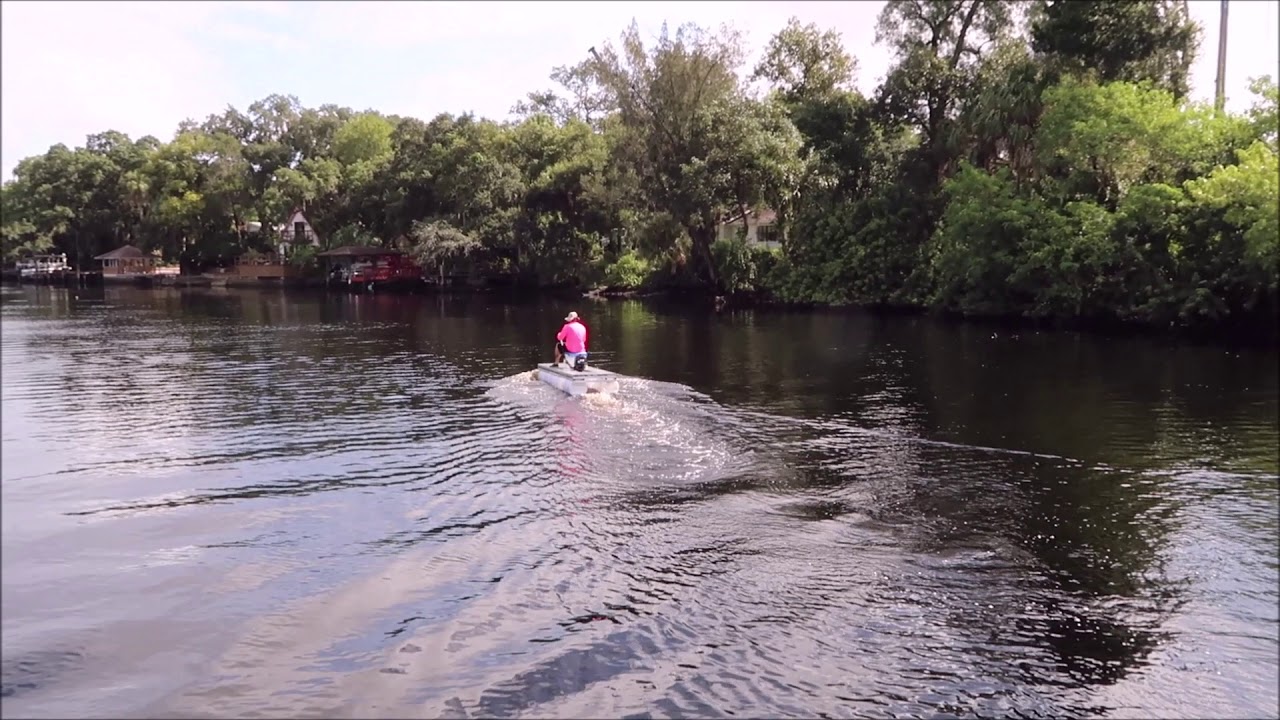 HOMEMADE DIY BARREL BOAT - MOBILE FISHING BARGE - ON AT IN WATER - YouTube
