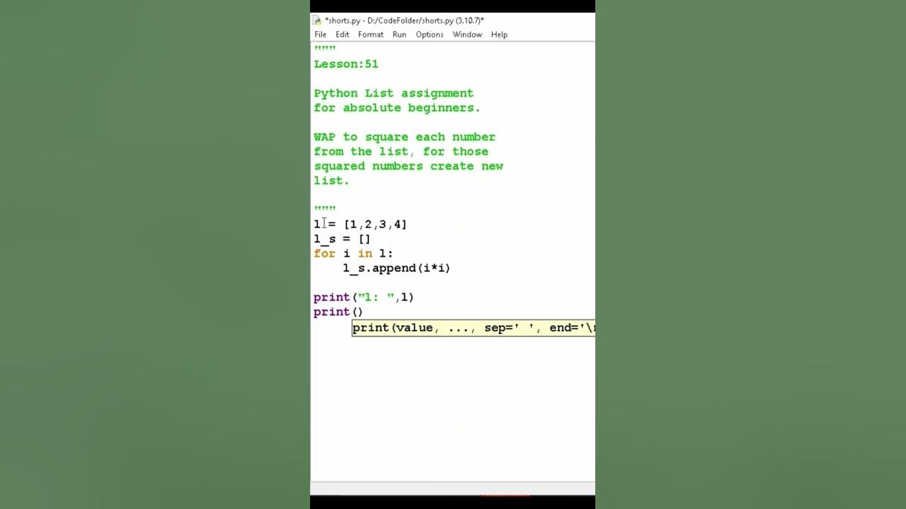 Python Coding Exercise For Absolute Beginners Shorts Python Coding Pythontricks Pythonlists