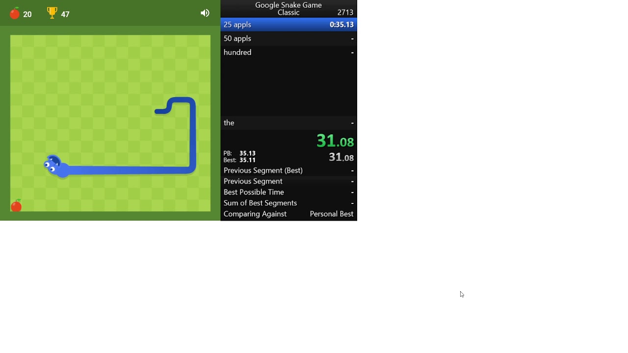 Google Snake Classic 50 Apples in 1:26.867 - YouTube