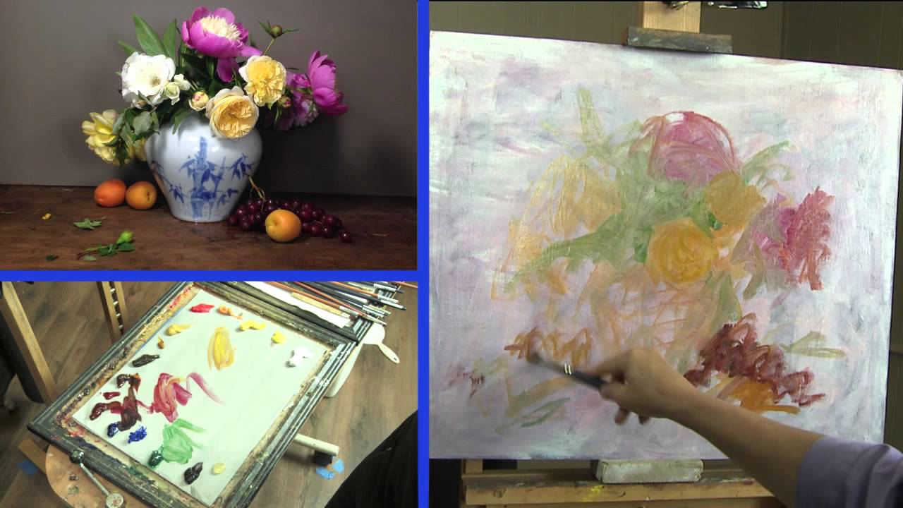 Preview of Elizabeth Robbins painting "Roses and Peonies" - YouTube