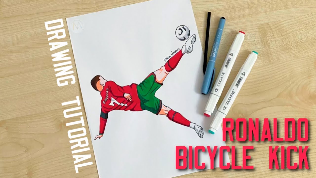 How to draw Cristiano Ronaldo bicycle kick / How to draw soccer player ...