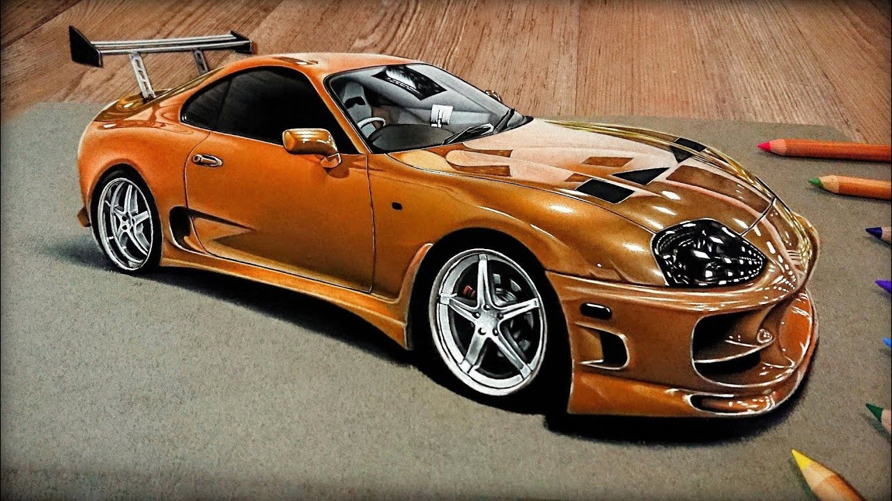 TOYOTA SUPRA 3D DRAWING (realistic car drawing with pencil) - YouTube