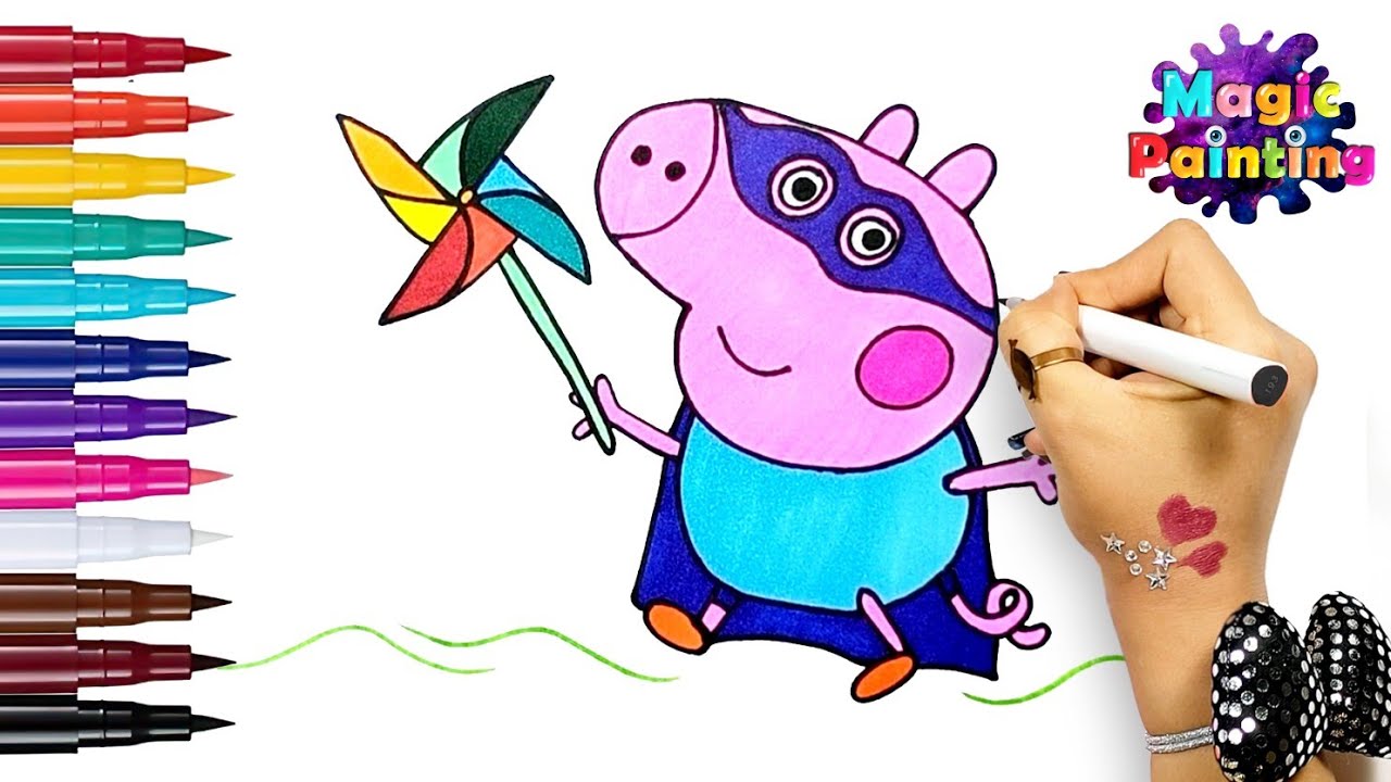 🐷Drawing and coloring Peppa Pig with pinwheel 😍🐷 painting for kids ...