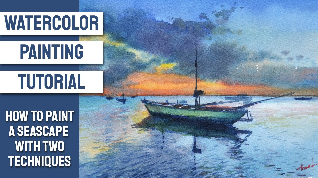 WATERCOLOR Painting TUTORIAL - How to Paint SEASCAPE with TWO ...