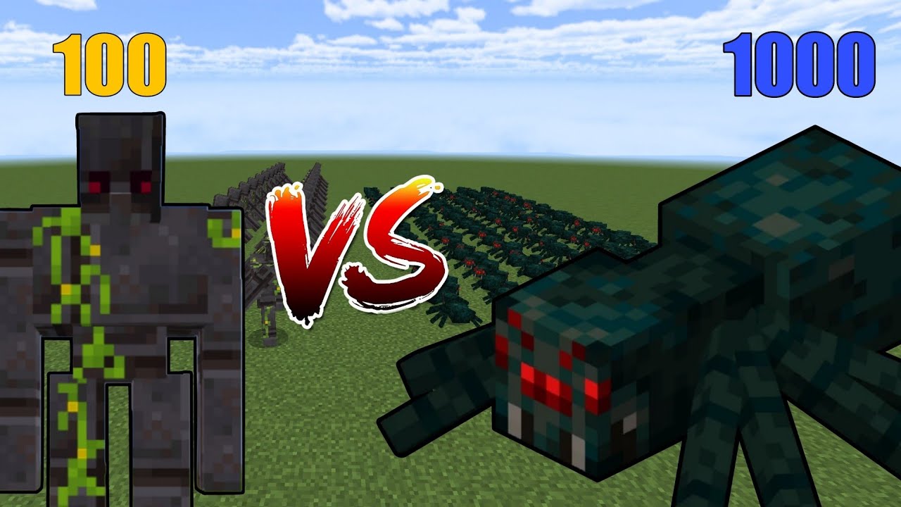 Minecraft 10000 Cave Spider Vs Nether Golem Hard Battle - YouTube