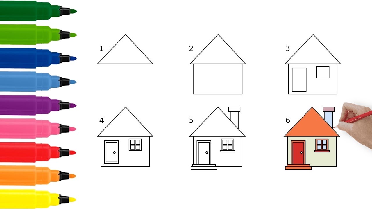 How to draw HOUSE STEP BY STEP | Eduational drawings | DIY - YouTube