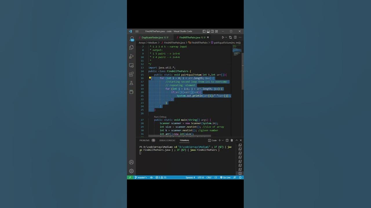 Find Pairs With Given Sum In Array Java Arraymedium05 Youtube