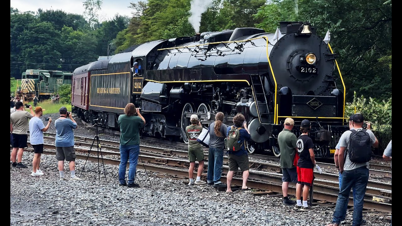 Reading & Northern T1 #2102 4-8-4 steam locomotive backs into the wye ...