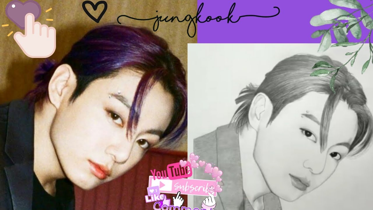 How to draw BTS JUNGKOOK face outline | BTS JUNGKOOK PORTRAIT Drawing ...