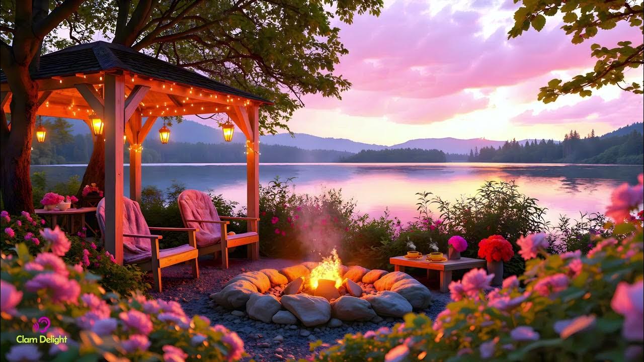 Relaxing Lakeside Evening: Cozy Fire Pit & Sunset Views - YouTube