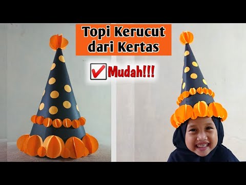 CARA MEMBUAT TOPI KERUCUT DARI KERTAS KARTON - YouTube