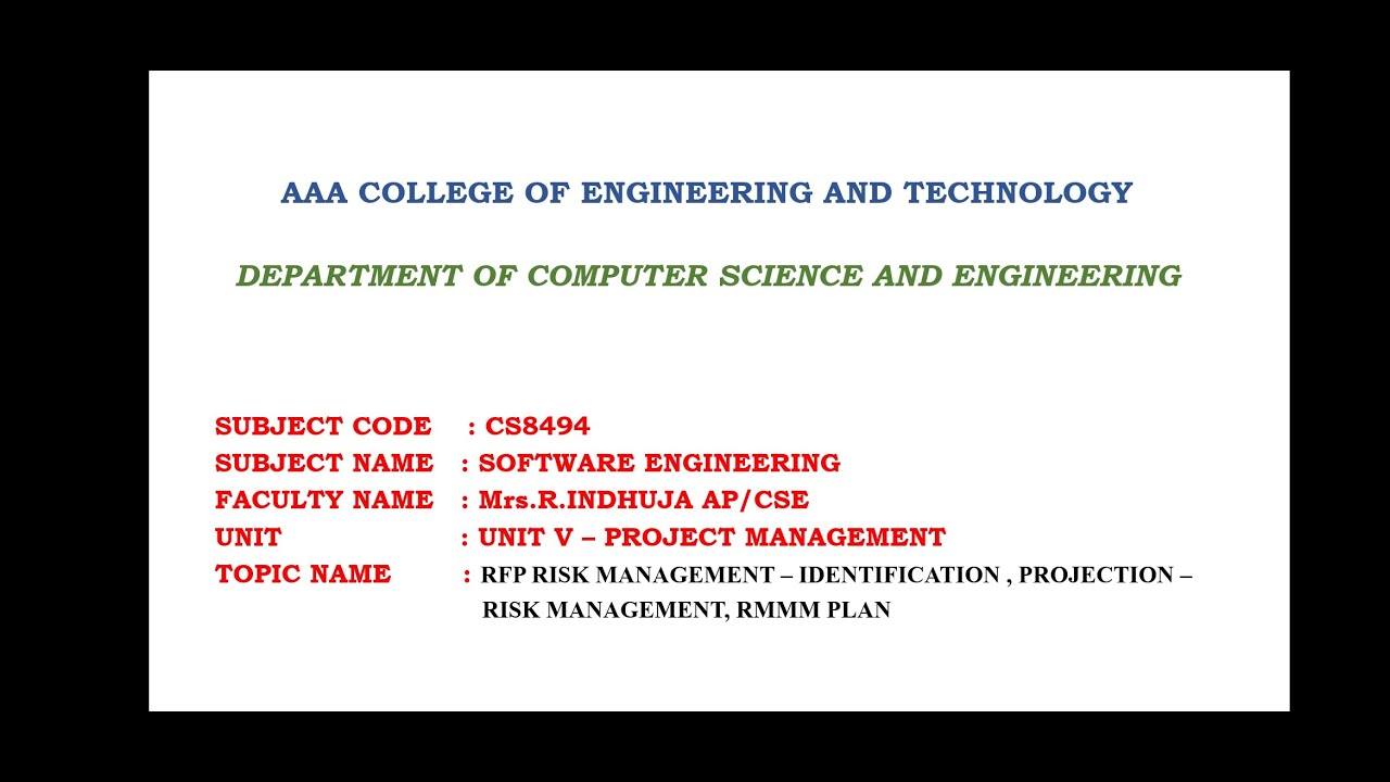 RFP Risk Management| Identification,Projection, RMMM Project management | Software Engineering ...