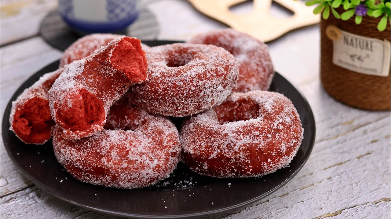 Donut Red Velvet Viral lembut gebu dan sedap - YouTube